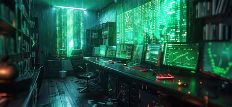 A Futuristic Tech Filled Workspace With Glowing Screens And Digital