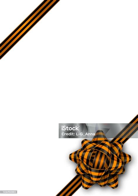 검은 색과 주황색으로 묶인 활과 복사 공간이있는 기프트 카드 5월 9일 승리의 날 템플릿 디자인 세인트 조지의 리본 그래픽 요소입니다 벡터 일러스트레이션 5월에 대한 스톡