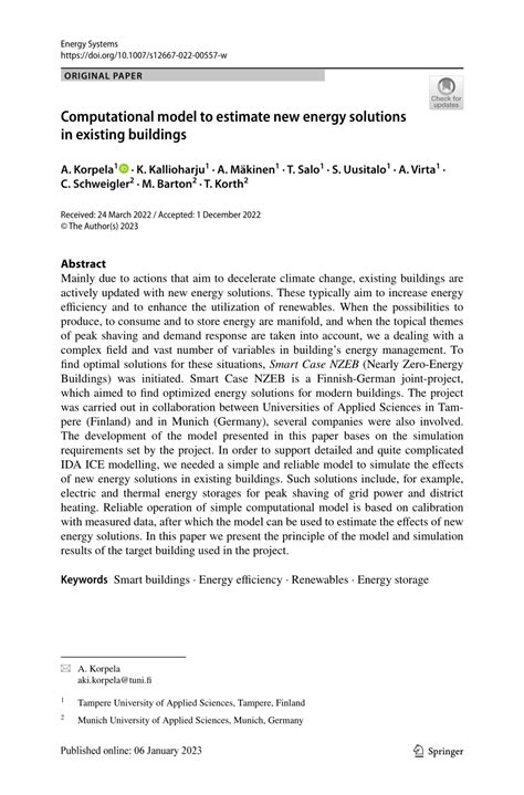 Pdf Computational Model To Estimate New Energy Solutions In Existing