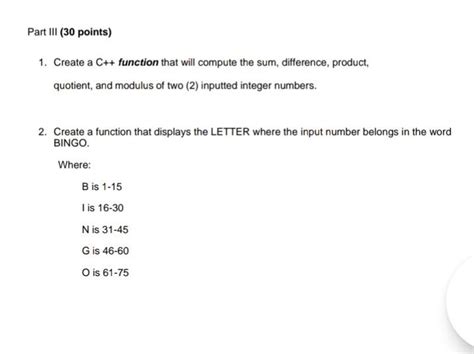 Solved 1 Create A C Function That Will Compute The Sum