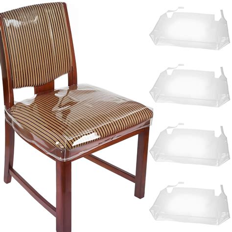 4 Pcs Plastic Chair Covers Waterproof Dining Chair Seat Covers Clear