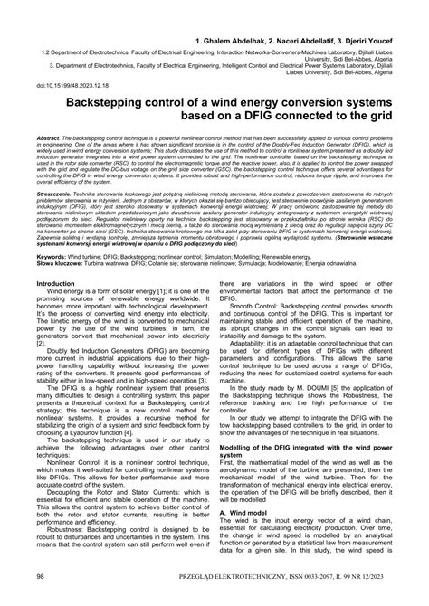 Pdf Backstepping Control Of A Wind Turbine Connected To The Grid
