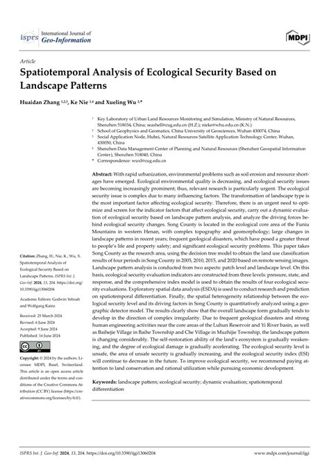 Pdf Spatiotemporal Analysis Of Ecological Security Based On Landscape Patterns