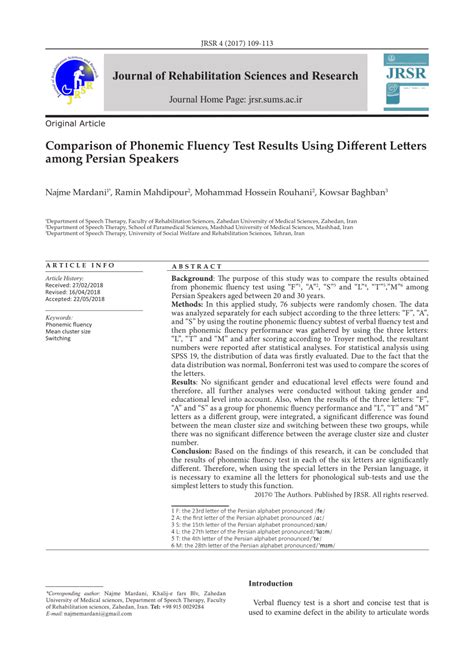 Pdf Comparison Of Phonemic Fluency Test Results Using Different
