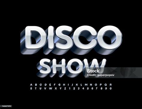 벡터 이벤트 포스터 디스코 쇼 흰색과 은색 알파벳 문자와 숫자 세트 나이트클럽에 대한 스톡 벡터 아트 및 기타 이미지 나이트
