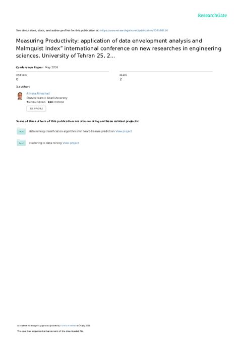 Pdf Measuring Productivity Application Of Data Envelopment Analysis And Malmquist Index