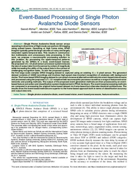 Pdf Event Based Processing Of Single Photon Avalanche Diode Sensors