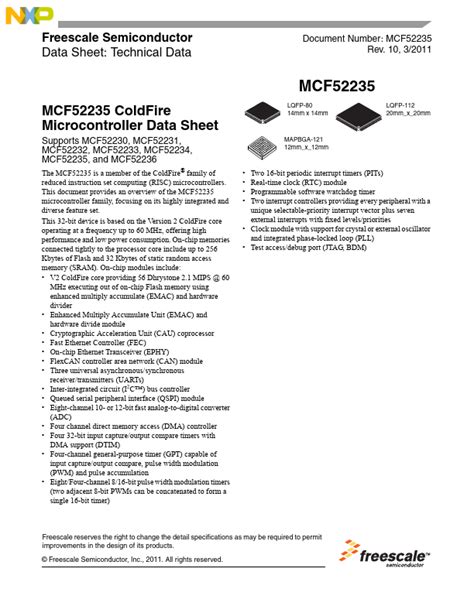 Mcf52235 Datasheet Pdf Freescale Semiconductor Coldfire