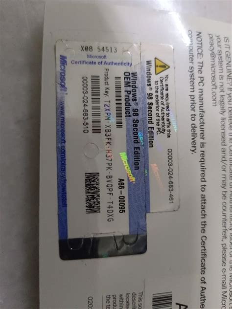 Microsoft Windows 98 Second Edition Genuine License Computers And Tech Parts And Accessories