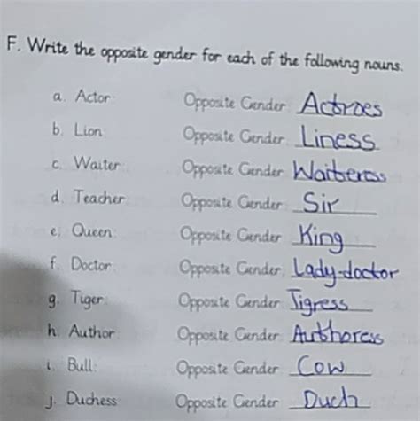 Write The Opposite Gender For Each Of The Following Nouns A Actor