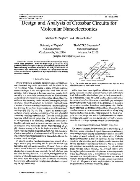 Pdf Design And Analysis Of Crossbar Circuits For Molecular Nanoelectronics