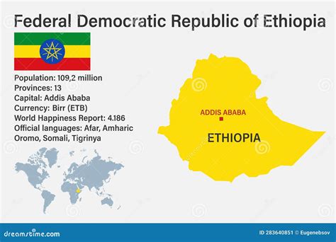 Highly Detailed Ethiopia Map With Flag Capital And Small Map Of The