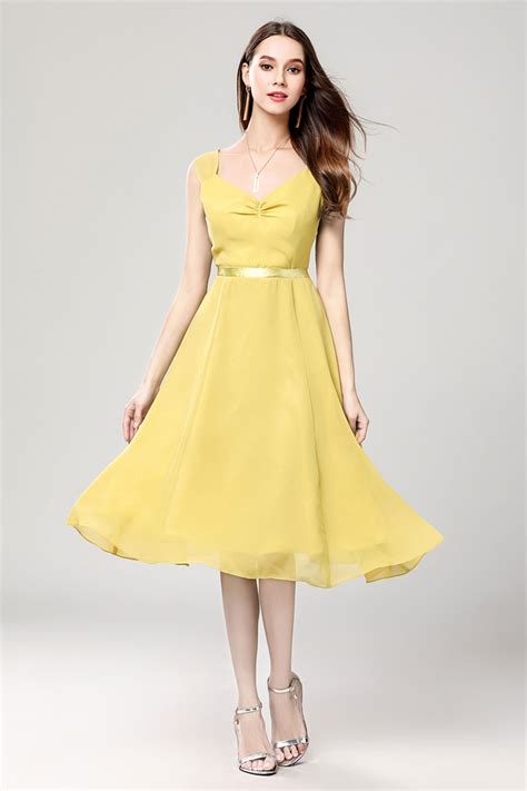 Discount Yellow Chiffon Summer Cocktail Party Dress Thecelebritydresses