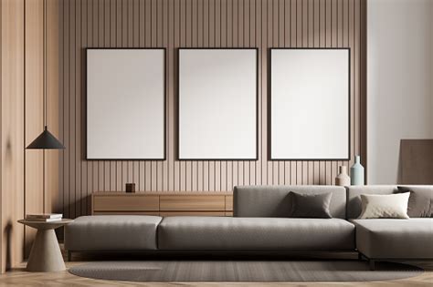 소파와 커피 테이블 모형 포스터가있는 가벼운 객실 인테리어 0명에 대한 스톡 사진 및 기타 이미지 0명 3차원 형태 가구