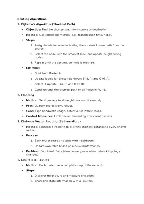 Routing Algorithms Test 4 Memo Routing Algorithms 1 Dijkstras Algorithm Shortest Path
