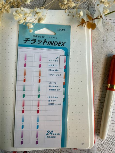 Midori Chiratto Removable Large Index Tabs Numbered Rainbow Beso Bisou