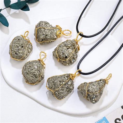 Decoration Necklace Raw Pyrite Stone Wire Wrapped Teaching Specimens