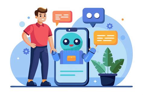 A Young Guy Engages With A Chatbot Displayed On A Smartphone While Standing Near Plants Young