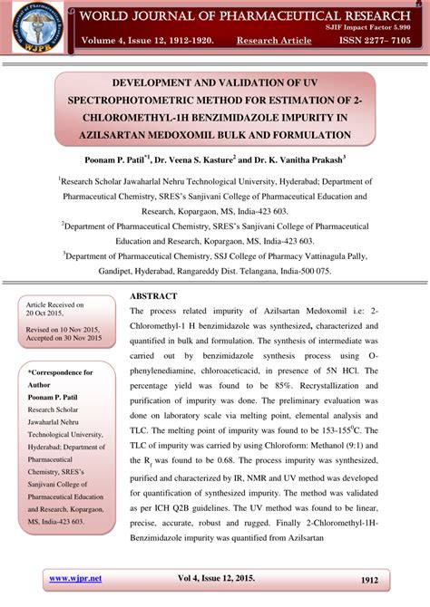 Pdf Development And Validation Of Uv Spectrophotometric Method For Estimation Of 2