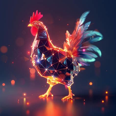 Premium Photo Digital Ai Chicken Made Of Glowing 3d Triangular Polygons
