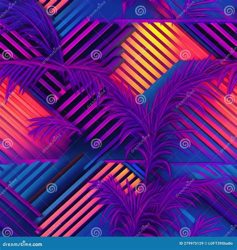 Generative Ai Synth Wave Tropical Seamless Stock Illustration