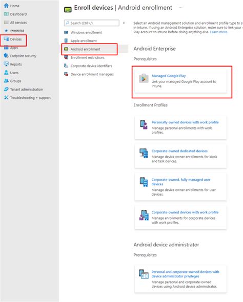 Configure Enroll Device Android Intune