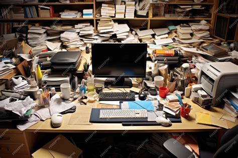 Premium Photo Disorganized Desk Space