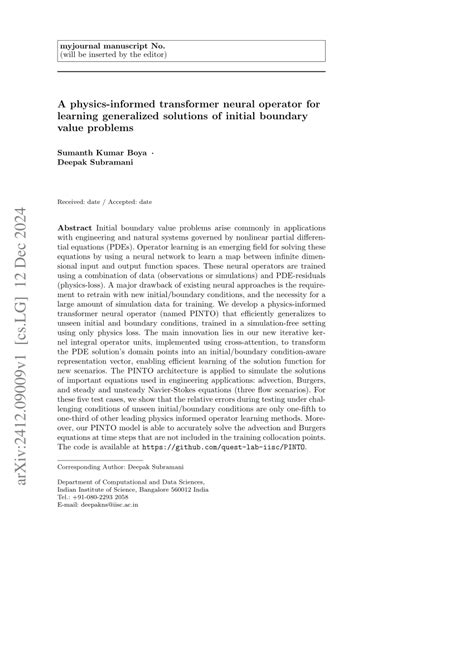 Pdf A Physics Informed Transformer Neural Operator For Learning