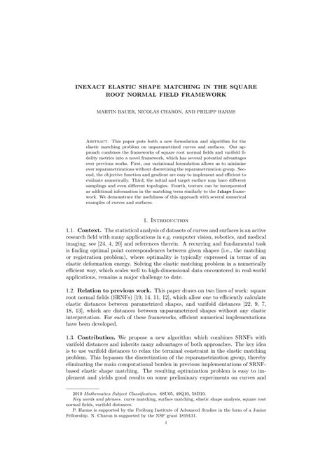 Pdf Inexact Elastic Shape Matching In The Square Root Normal Field