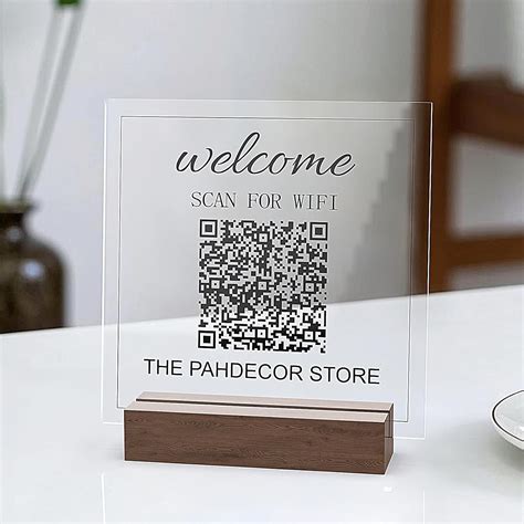 Pahdecor Custom Wifi Qr Code Sign With Wooden Base Personalized Clear