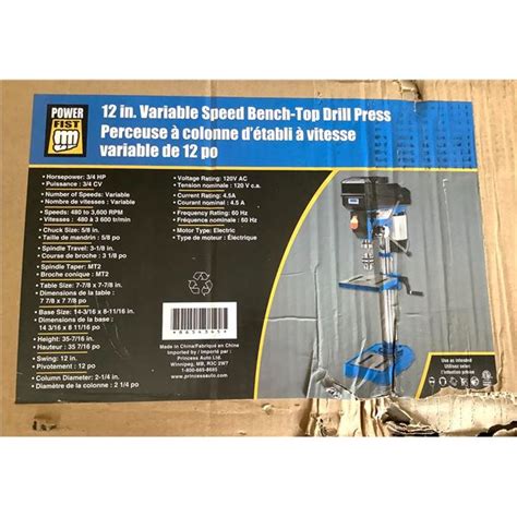 Powerfist 12 Variable Speed Bench Top Drill Press New