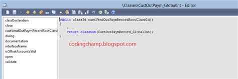 coding champ create export file format for method of payment in ax 2009