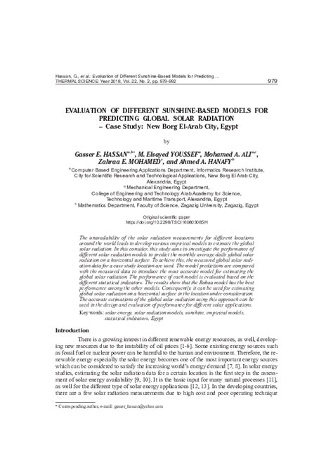 Pdf Evaluation Of Different Sunshine Based Models For Predicting