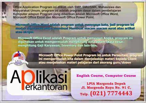 computer and english training aplikasi perkantoran lpia kursus