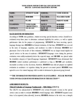 CELF Ages By SLP Reports TPT