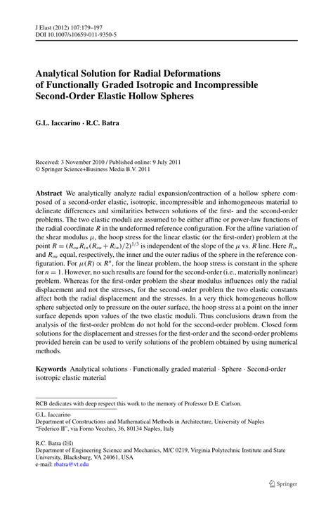 Pdf Analytical Solution For Radial Deformations Of Functionally Graded Isotropic And
