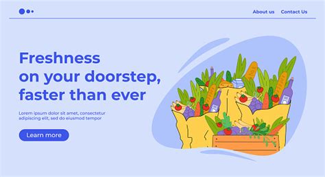 식료품 배달 서비스를 위한 랜딩 페이지 디자인 플랫 벡터 일러스트 레이 션 모던 양식에 대한 스톡 벡터 아트 및 기타 이미지 모던 양식 환경 보전 개념 Istock