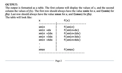 Solved OUTPUT The Output Is Formatted As A Table The First Chegg Com