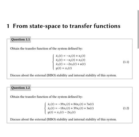Solved From State Space To Transfer Functions Question Chegg