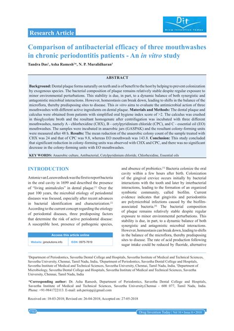 Pdf Comparison Of Antibacterial Efficacy Of Three Mouthwashes In Chronic Periodontitis