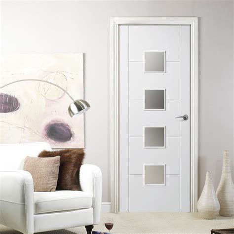 Florida White Primed Flush Door With Frosted Safety Glass Frosted