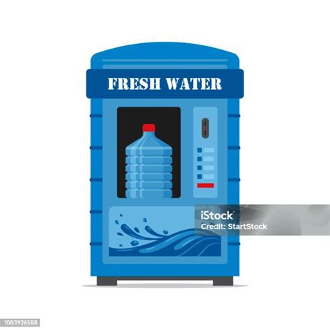 흰색 배경에 고립 된 민물을 가진 자판기 자동 판매기 공급 업체 컴퓨터 전면 보기 자동 판매자입니다 벡터에 깨끗 한 물 디스펜서 평면 그림 건강한 생활방식에 대한 스톡 벡터