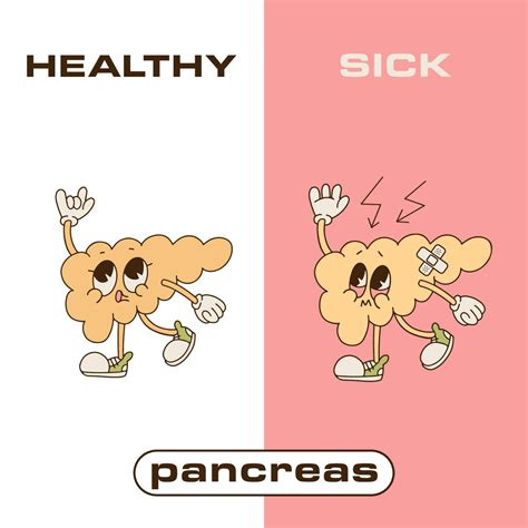 Happy And Sad Retro Cartoon Character Of Pancreas 90 Drawing Style Of
