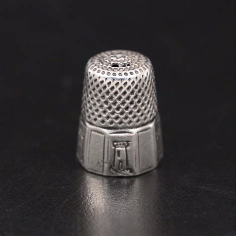 Victorian Style Brass Mother Of Pearl Thimble Holder Box With 900 Silver Thimble Ebth