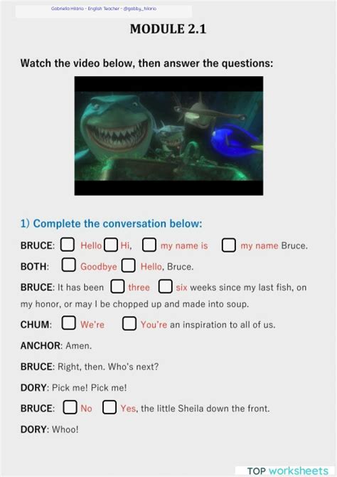 Introductions Watching Finding Nemo Interactive Worksheet Topworksheets