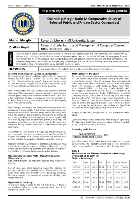 Pdf Operating Margin Ratio A Comparative Study Of Selected Public
