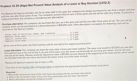 [solved] problem 12 25 algo net present value analysis o