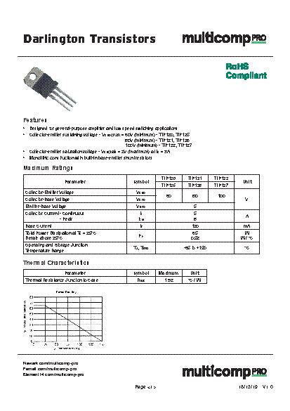 Tip126 Datasheet Bipolar Bjt Single Transistor Darlington Pnp