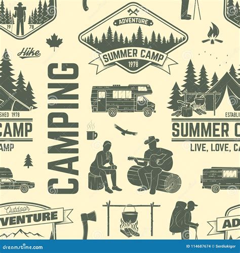 Summer Camp Seamless Pattern Or Background Stock Vector Illustration Of Nature Bear 114687674