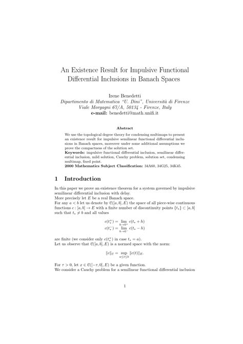 Pdf An Existence Result For Impulsive Functional Differential